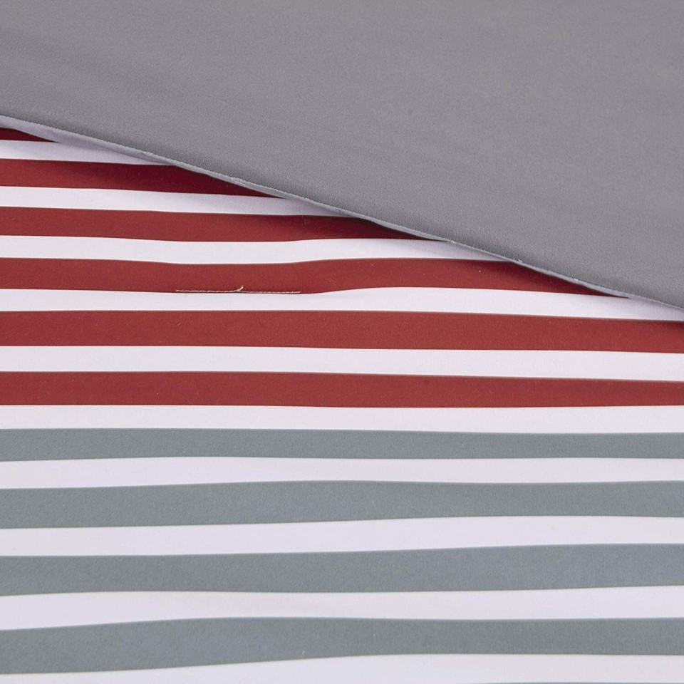 Red Gray White Black Striped 9 pc Comforter Sheet Set Twin XL Full ...