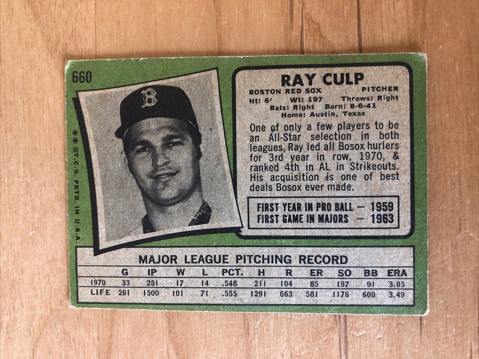 1971 Topps SP High Number #660 Ray Culp Boston Red Sox | eBay