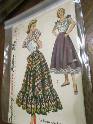 *Vtg 1940's Simplicity 2571 FLARED RUFFLED SKIRT Sewing Pattern Women ...
