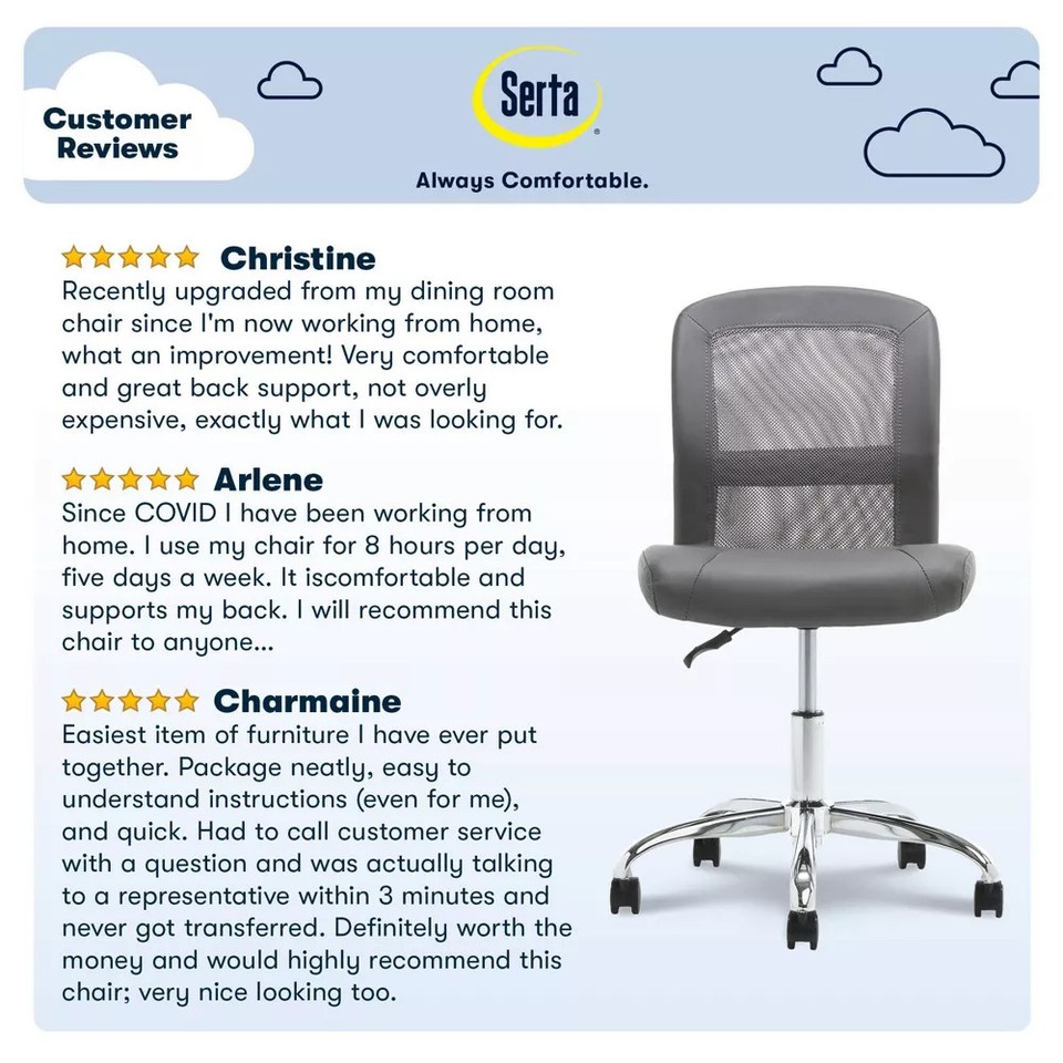 Essentials Computer Chair Productivity Gray - Serta | eBay