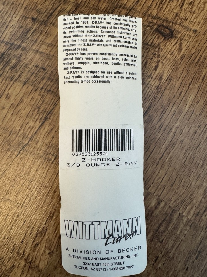 Vintage Wittmann Z-Ray Fishing Lures Trout Treble Hook 3/8 oz Z-Hooker ...