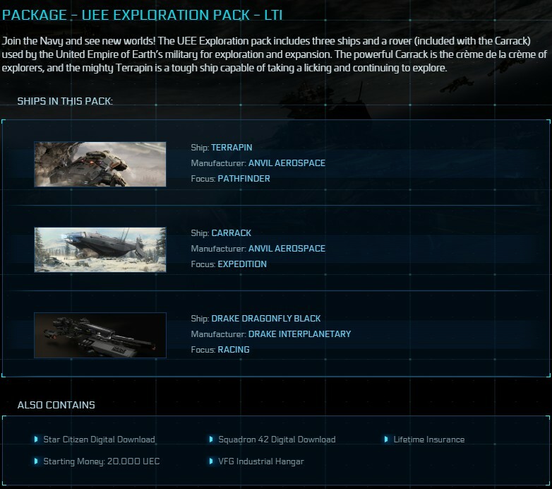Star Citizen + Squadron 42 + Ships - UEE EXPLORATION PACKAGE LTI | eBay