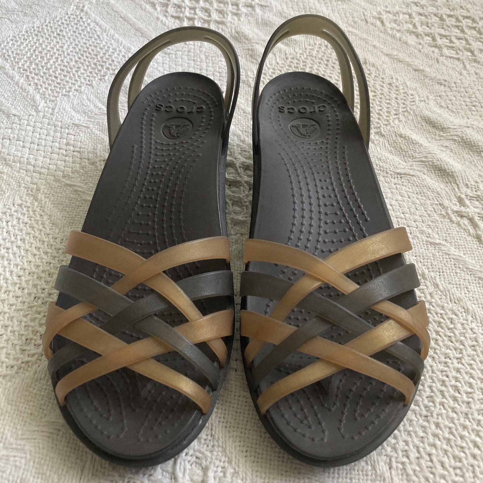 CROCS Women Brooklyn Strappy Low Wedge Brown US 5 - Gem