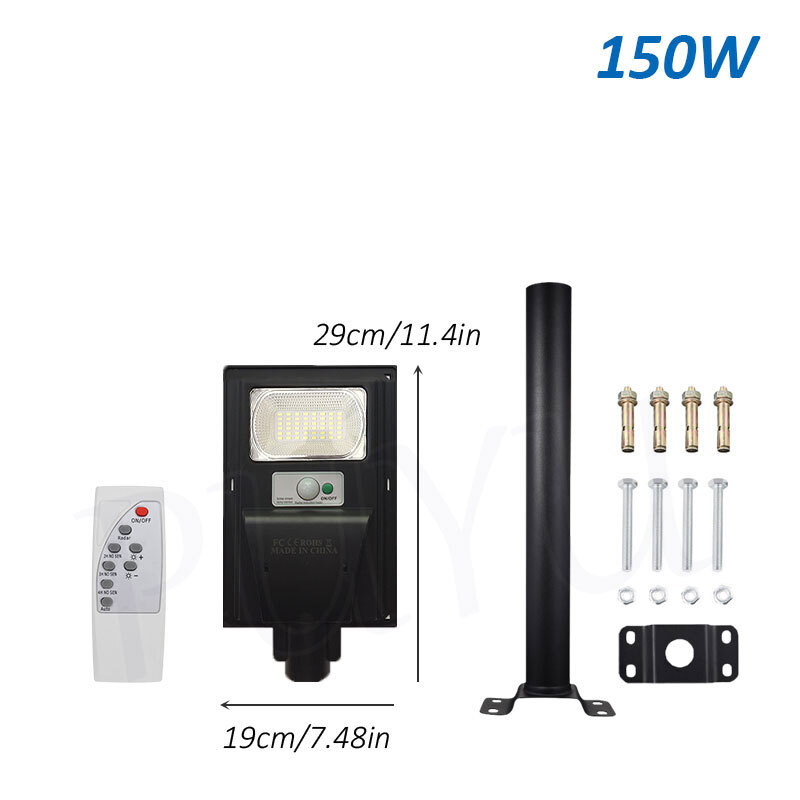 LED Street Light Solar Power with Pole Remote Control sensor Waterproof ...