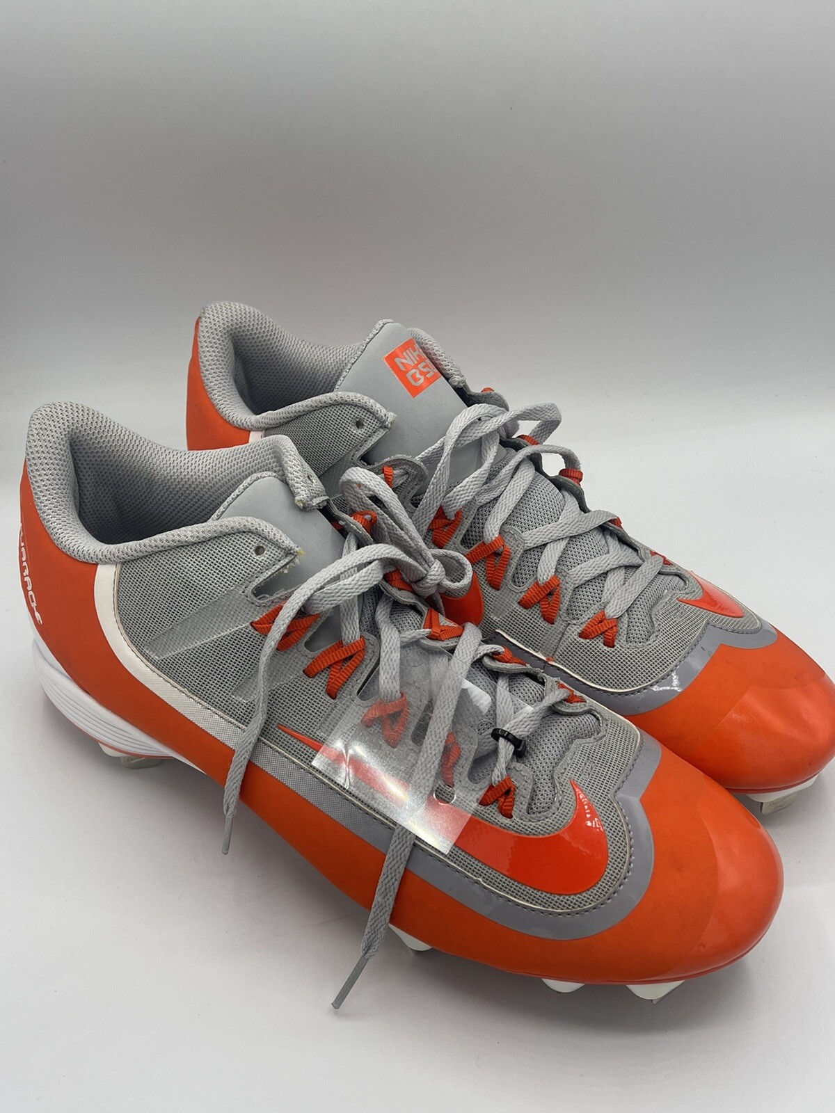 NIKE Air Huarache Pro Low Grey Orange Metal Spikes Baseball Cleats Mens ...