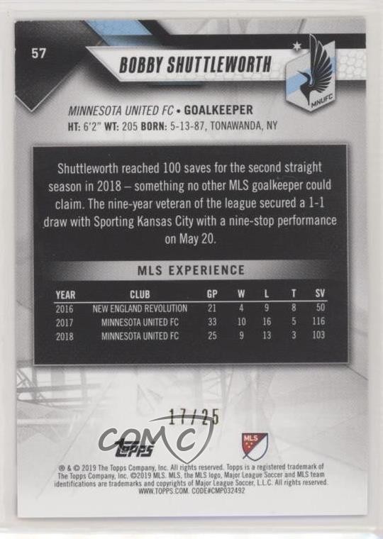 2019 Topps MLS Orange 17/25 Bobby Shuttleworth #57 h3a | eBay