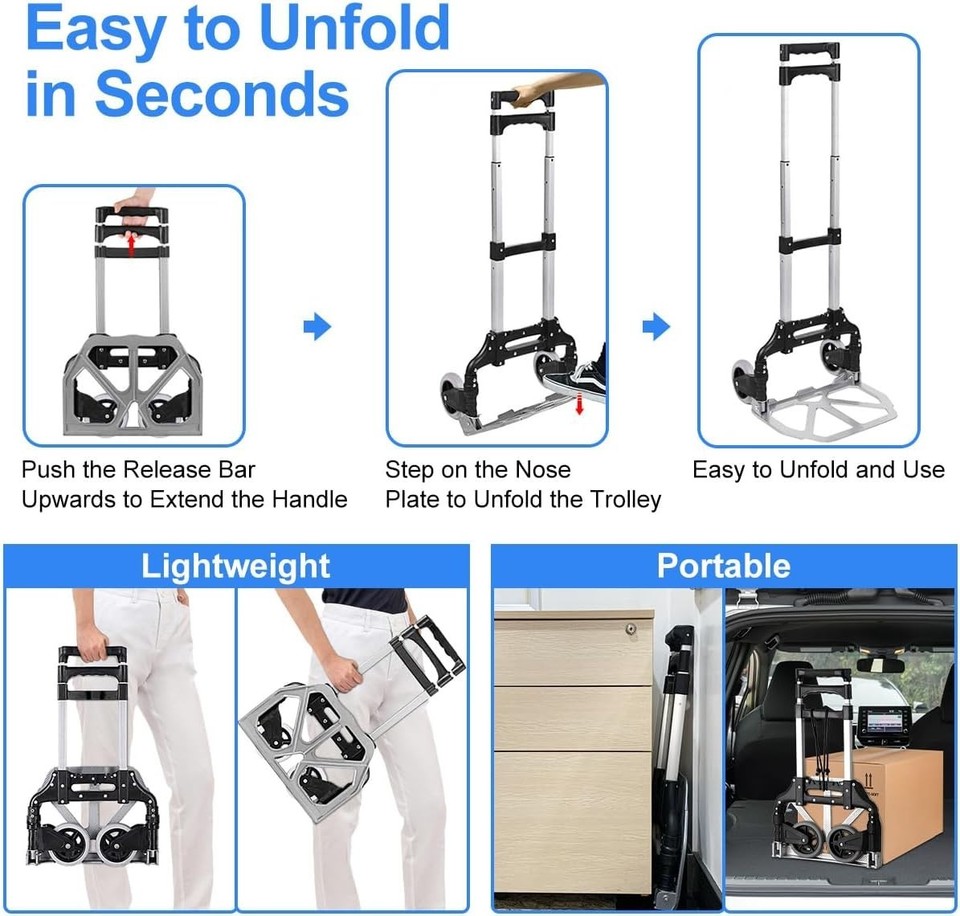 Folding Hand Truck Aluminum Portable Folding Hand Cart 155lbs Capacity ...