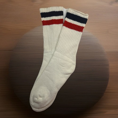 VTG 80's Socks 10-13 Men's Sport Crew Cotton White Striped USA Blue Red ...