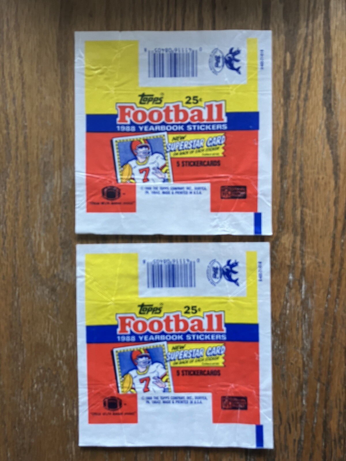 (2) 1988 Topps Football Yearbook Stickers Wax Pack Wrappers No holes or ...