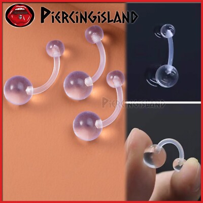 14g Navel Belly Button Rings Clear Piercing Retainer Barbell Screw Ball ...