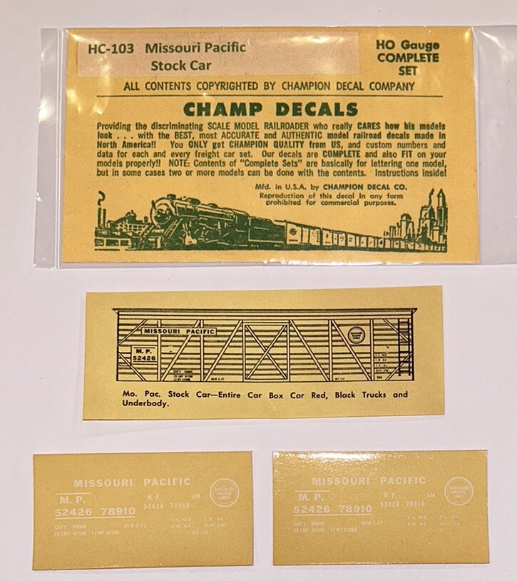 CHAMP HO DECAL - MISSOURI PACIFIC/MoPac STOCK CAR - ITEM #HC-103 | eBay