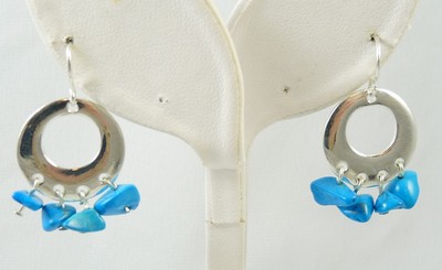 Silvertone Flat Hoop w/ Dangle Turquoise Nuggets Hook Earrings | eBay