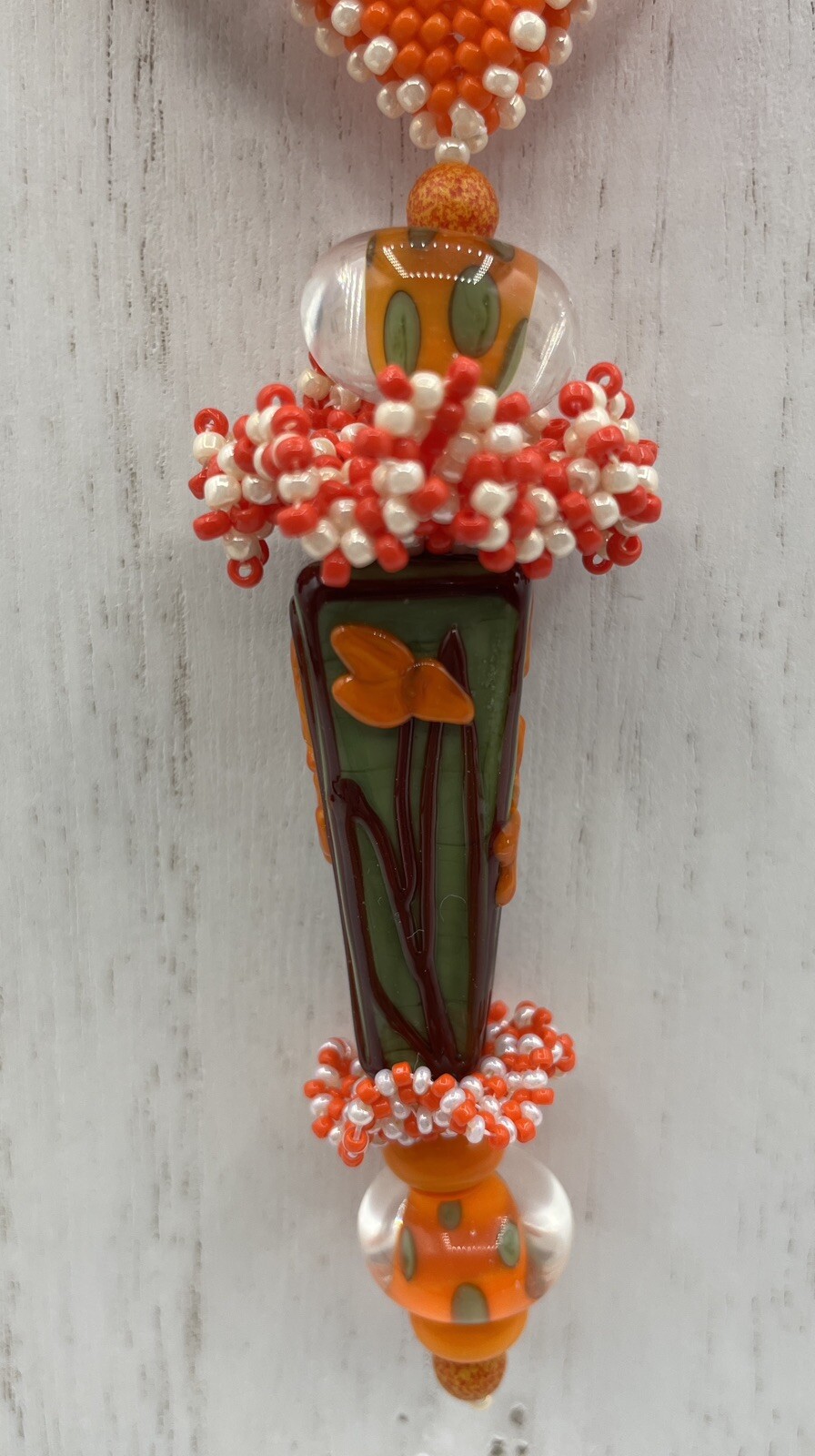 Bead Embroidered Necklace One Of A King Lampwork Focal Headed Rope 18 ...