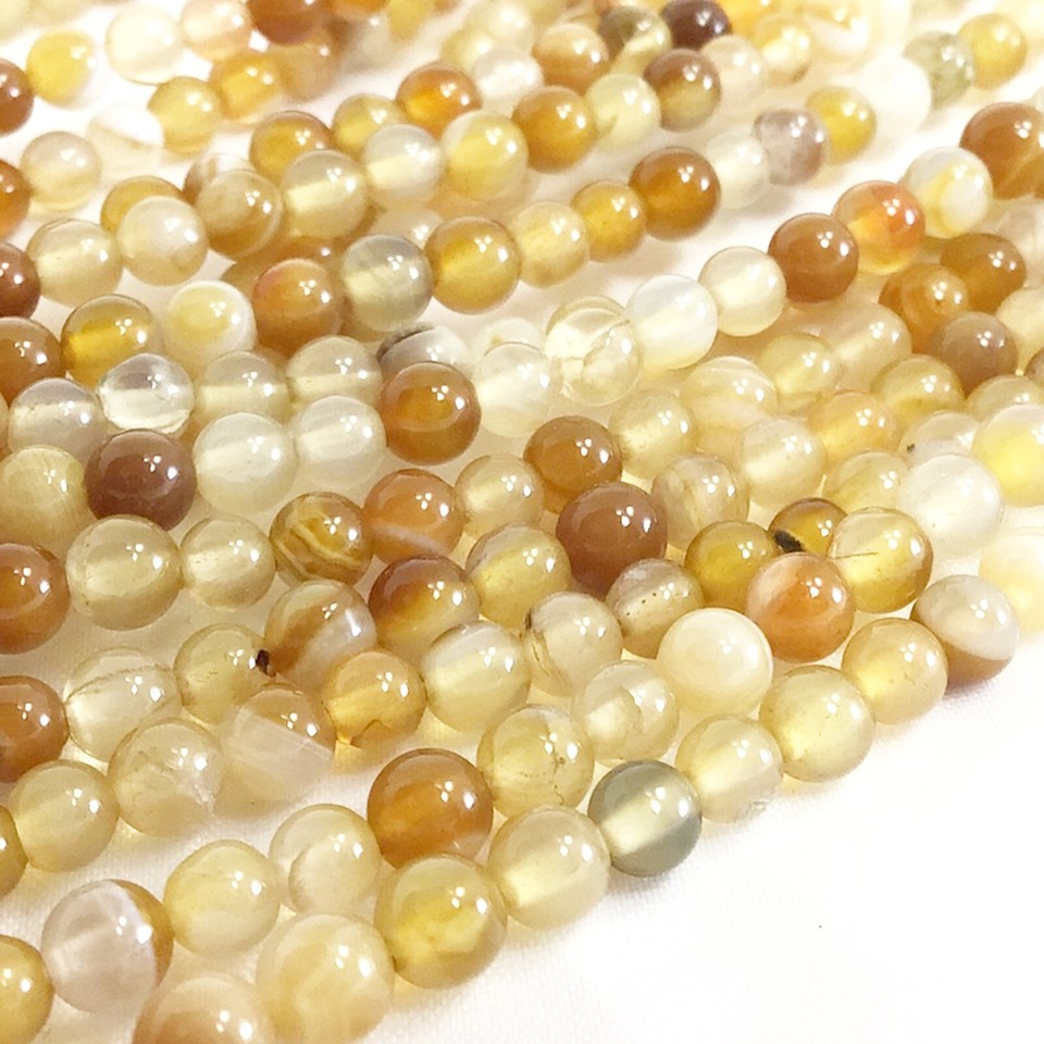 Natural Gold Yellow Stripe Agate Round Bead 15" Jewelry Making Gemstone ...