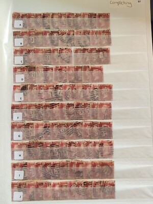 1d Penny Red Plate 97 SG43 44 Line Engraved QV Victorian Postage Stamps ...