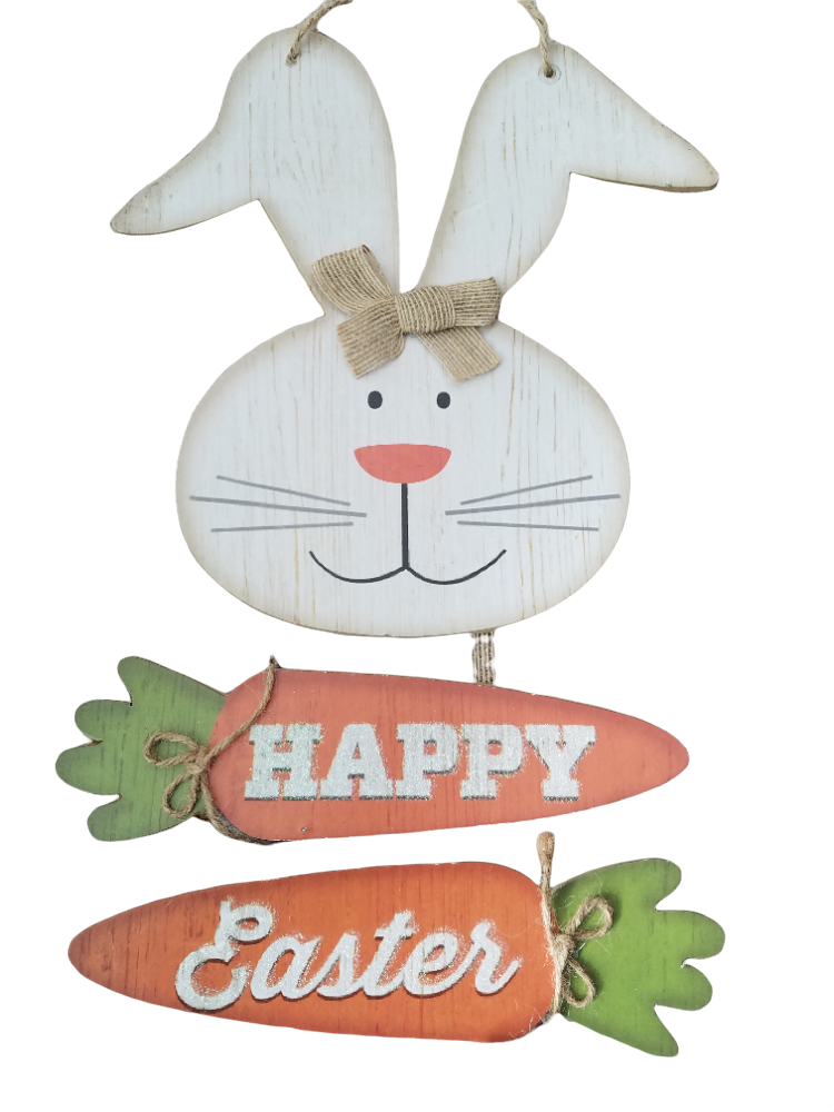 Easter Hanging Wall Sign Rabbit Decor Bunny Door Carrot Happy Easter 14 ...