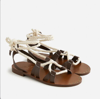 J. Crew NWT Rope Lace-Up Sandals in Leather - Rich Stout Brown - Size 7 ...