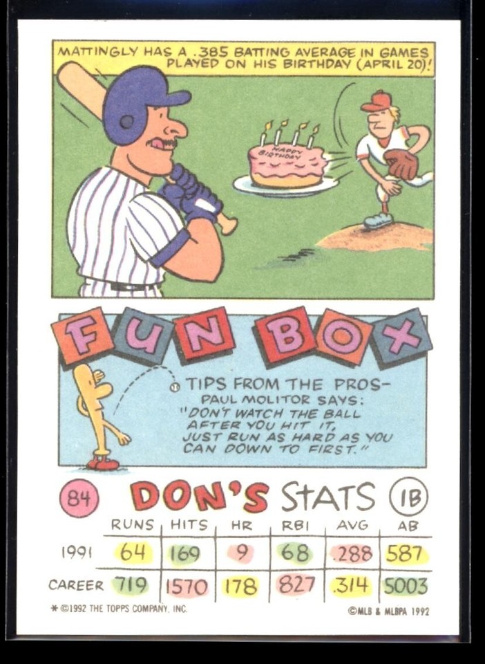 DON MATTINGLY 1992 Topps Kids #84 C2 | eBay