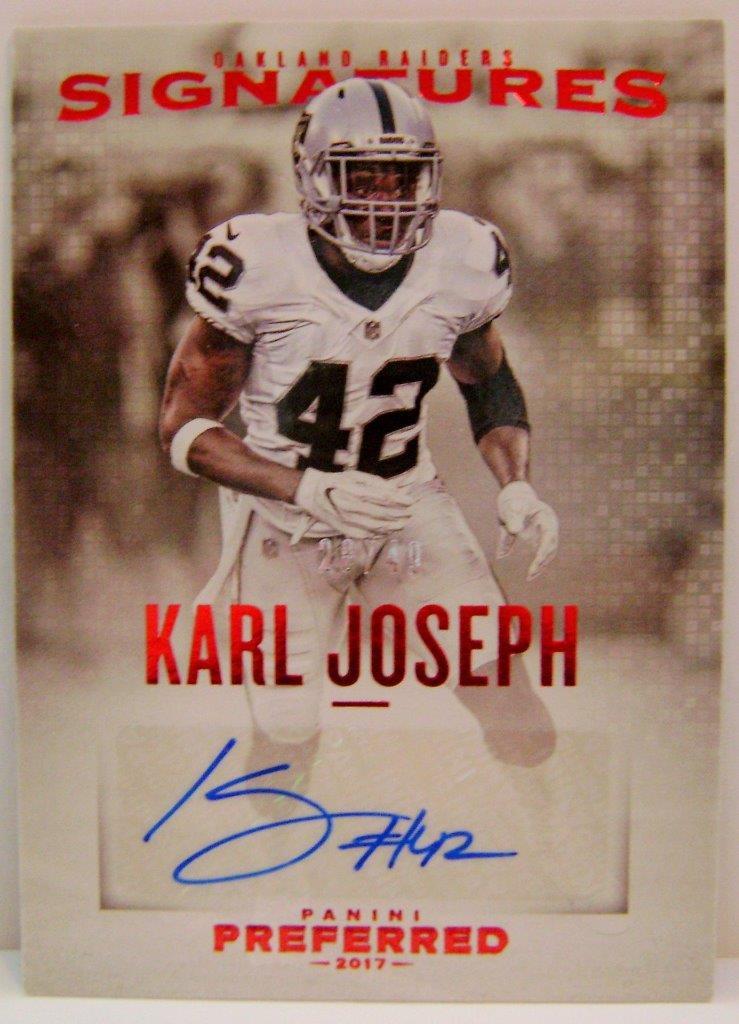 KARL JOSEPH RAIDERS SIGNATURES AUTO 28/49 PANINI PREFERRED 2017 | eBay
