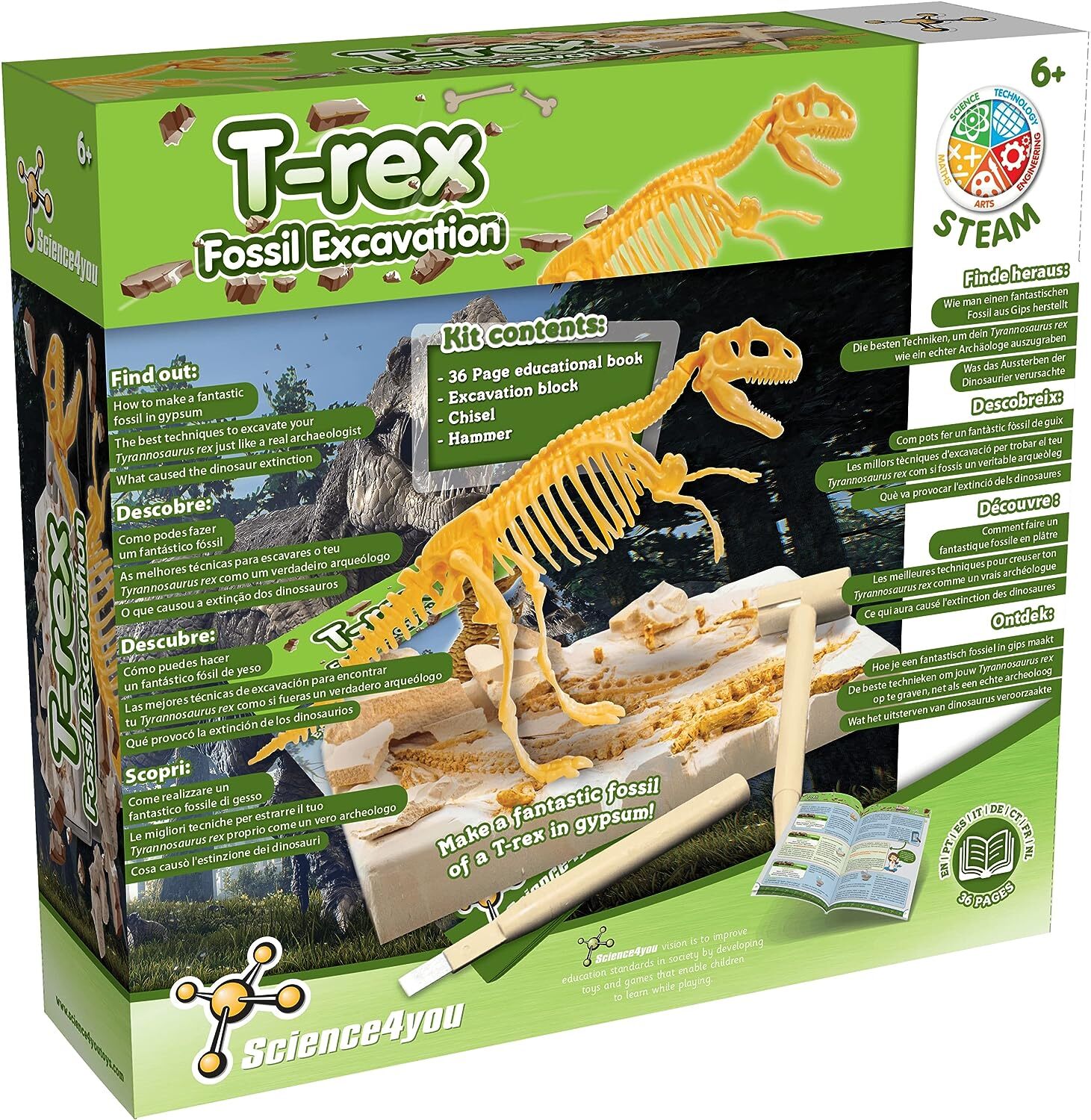 Science4you T Rex Fossil Hunting Kit for Kids - Excavate and assemble ...