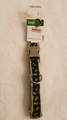 Petco Dog Collar. Size Small 9”-14”. Adjustable. Black w/ Green Skulls ...