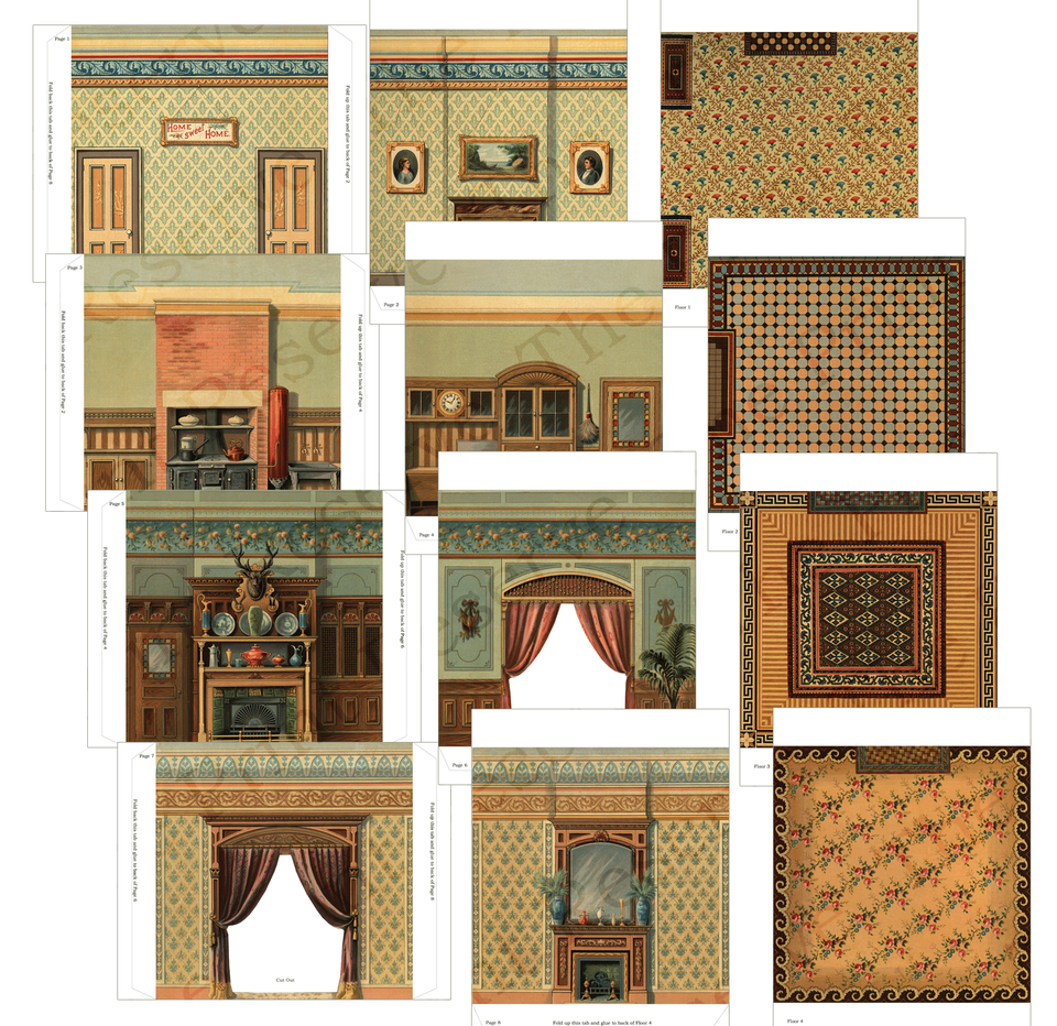 Antique Repro Paper Dollhouse 4 Room 12 Page Victorian Book Miniature ...
