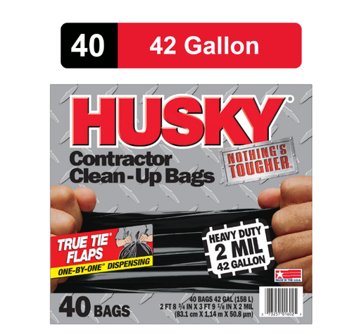 2 Pack Husky Heavy Duty Contractor Black Bags, 42 Gallon, 40 Bags,2 Mil ...