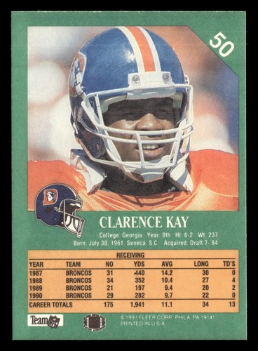 Clarence Kay 1991 Fleer #50 Denver Broncos FOOTBALL *074 | eBay