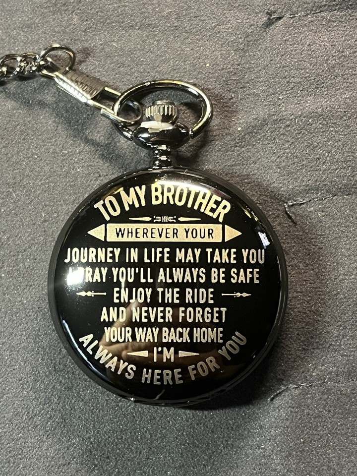 To My Brother Pocket Watch Engraved Black Quartz Chain Brother Gift ...