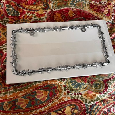 New Barb Barbed Wire License Plate Frame Chrome Silver Acrylic Thin ...