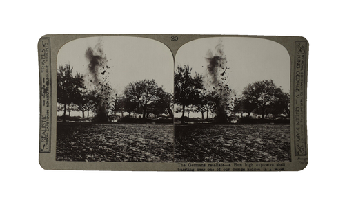 WW1 Stereoview EXPLOSION CAUSED BY GERMAN ARTILLERY HE SHELL C1918 ...