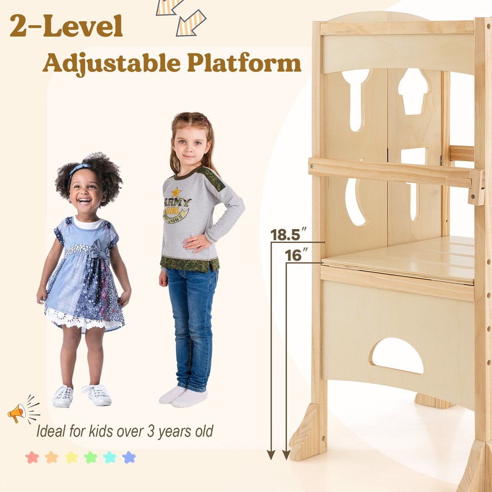 Kids Folding Kitchen Step Ladder Stool Wooden Toddler Safety Tower ...