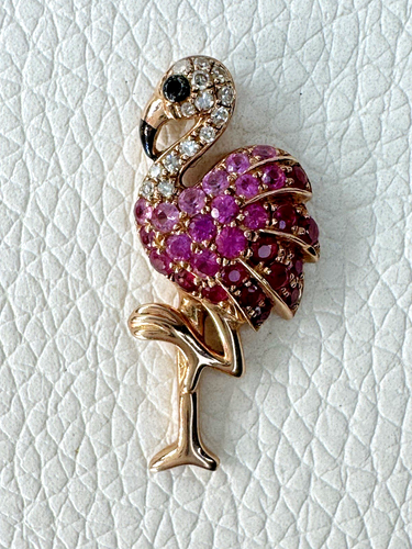 Safari by Effy 14k Yellow Gold Diamond Pink Gemstones Flamingo Bird ...