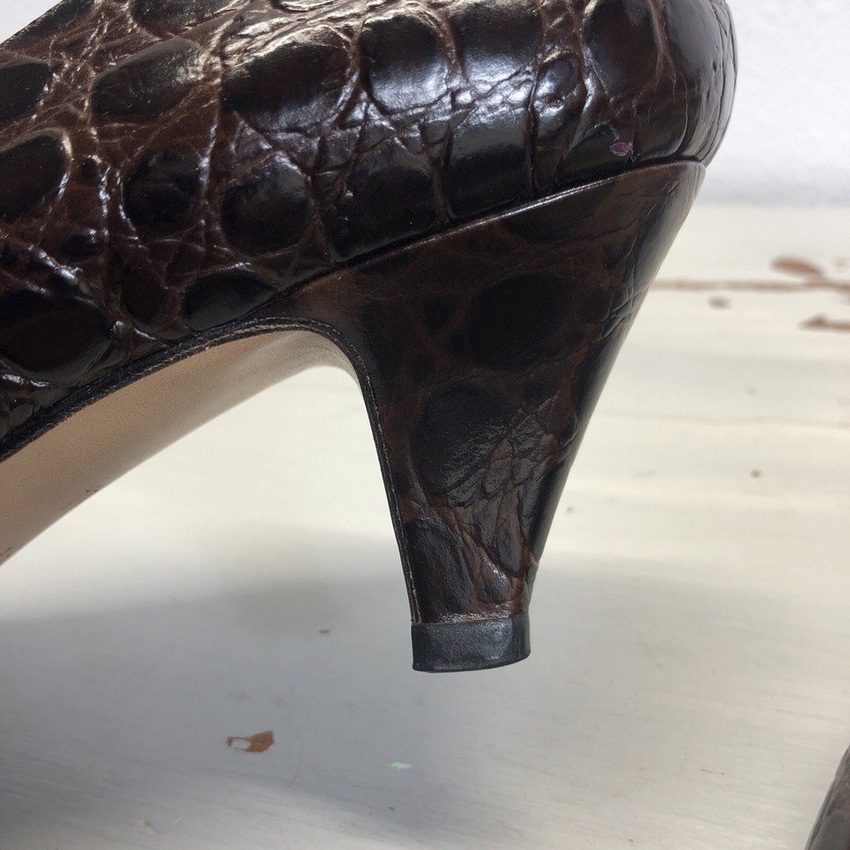 Vintage Size 9.5 AA Amalfi Monica Dark Brown Leather Croc Heels Made In ...