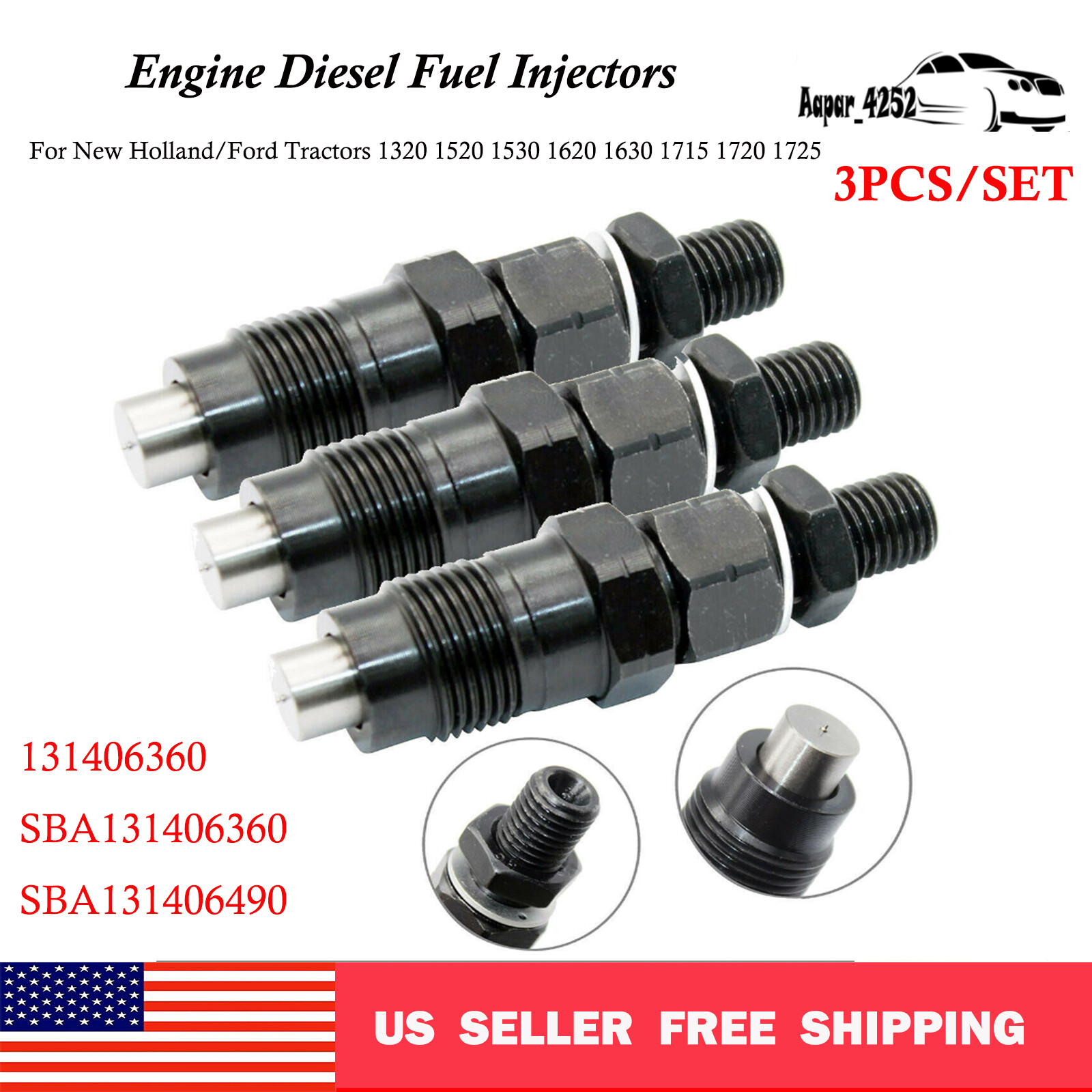 3PC Diesel Fuel Injectors 131406360 For New Holland Ford Tractor 1320 ...