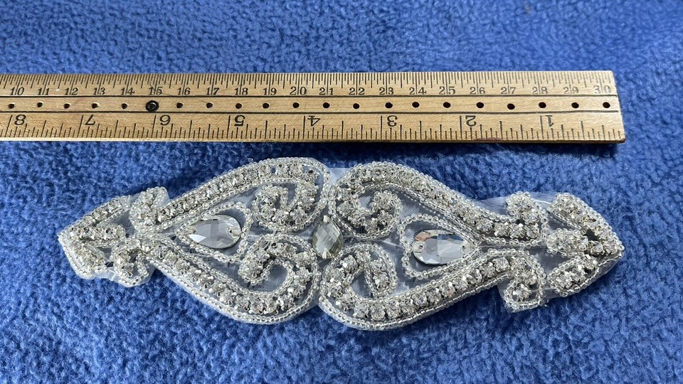 Bridal Silver Crystal Appliqué $10 Silver Patches Beaded Belt Iron On ...