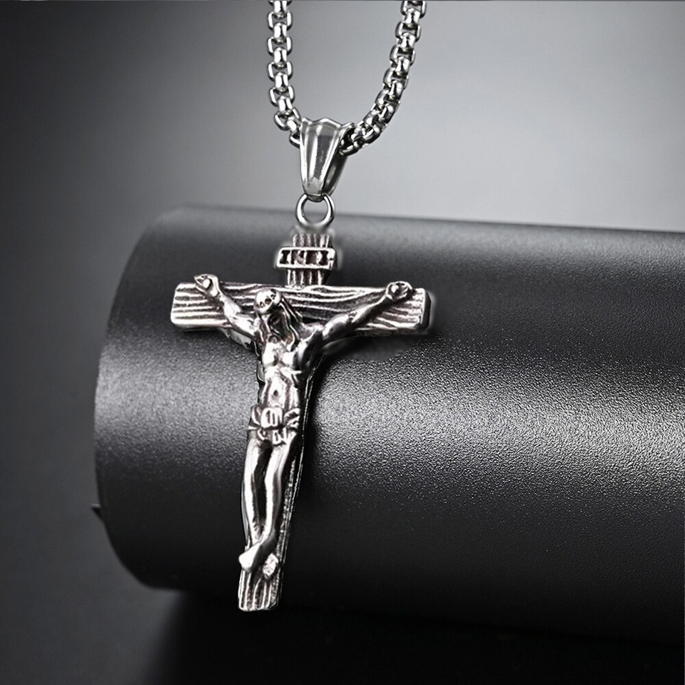 Men Stainless Steel Jesus Christ Crucifix Cross Pendant Chain Necklace ...