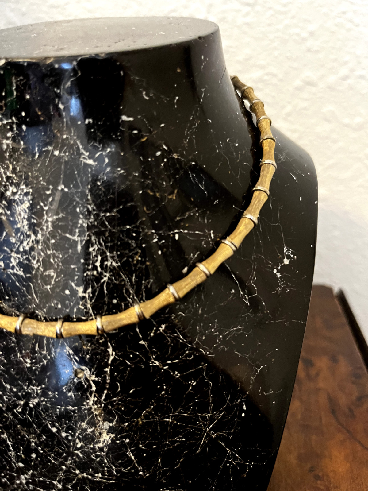 Vintage Biagi Etched Gold Bamboo Chocker Necklace - Gem