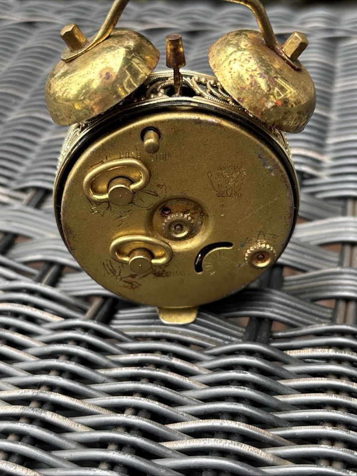 Vintage Jerger Twin Bell Mini Alarm Clock Ornate Brass West Germany ...