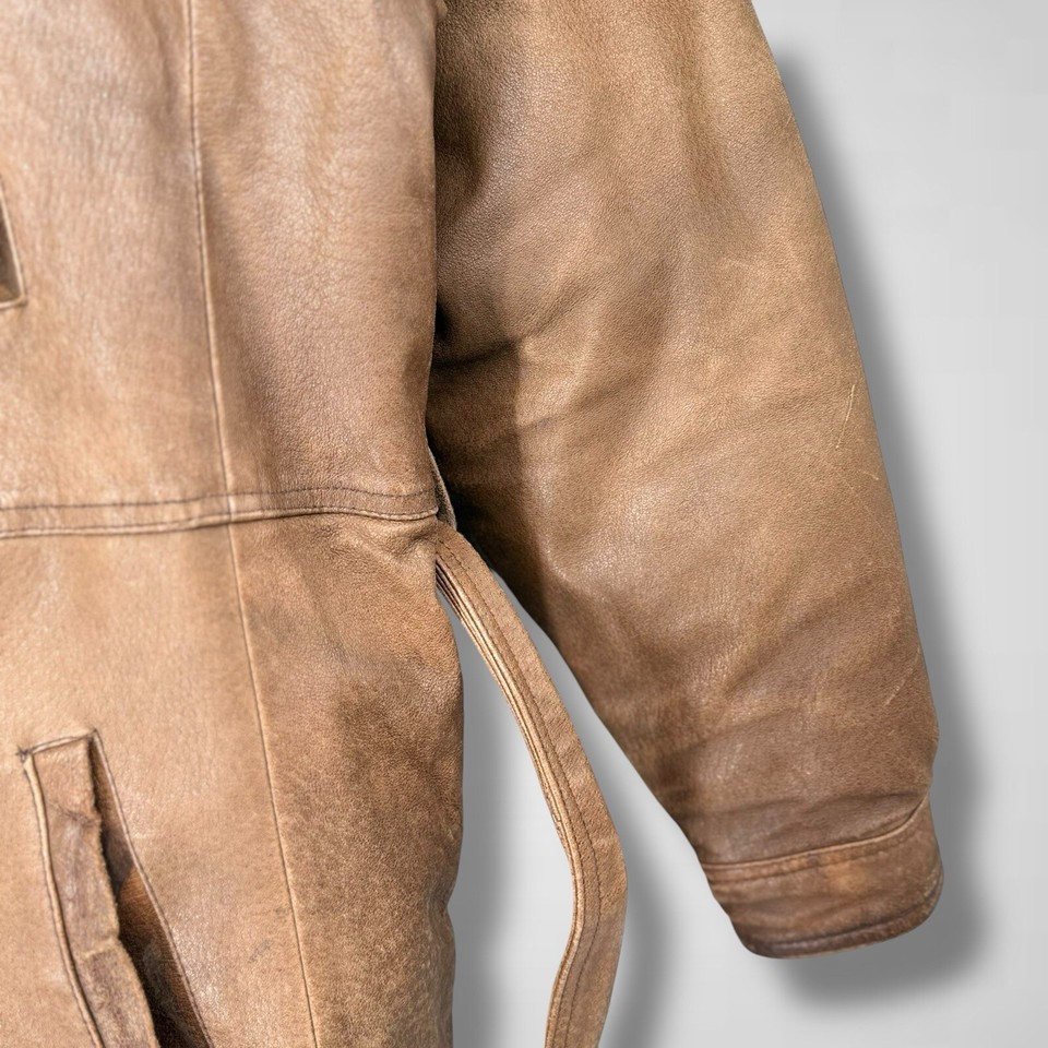 Wilda Leather Jacket Mens XL Long Hooded Belted Full Zip Pockets ...