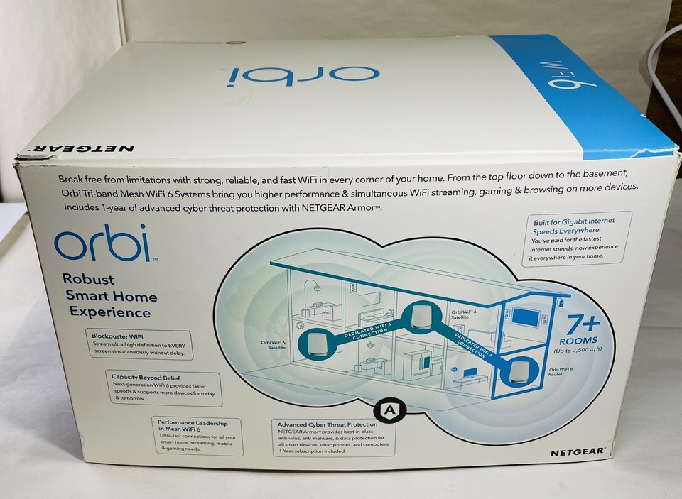 NETGEAR Orbi RBR750 Tri-band Mesh WiFi 6 AX4200 With 2 RBS750 Extenders ...