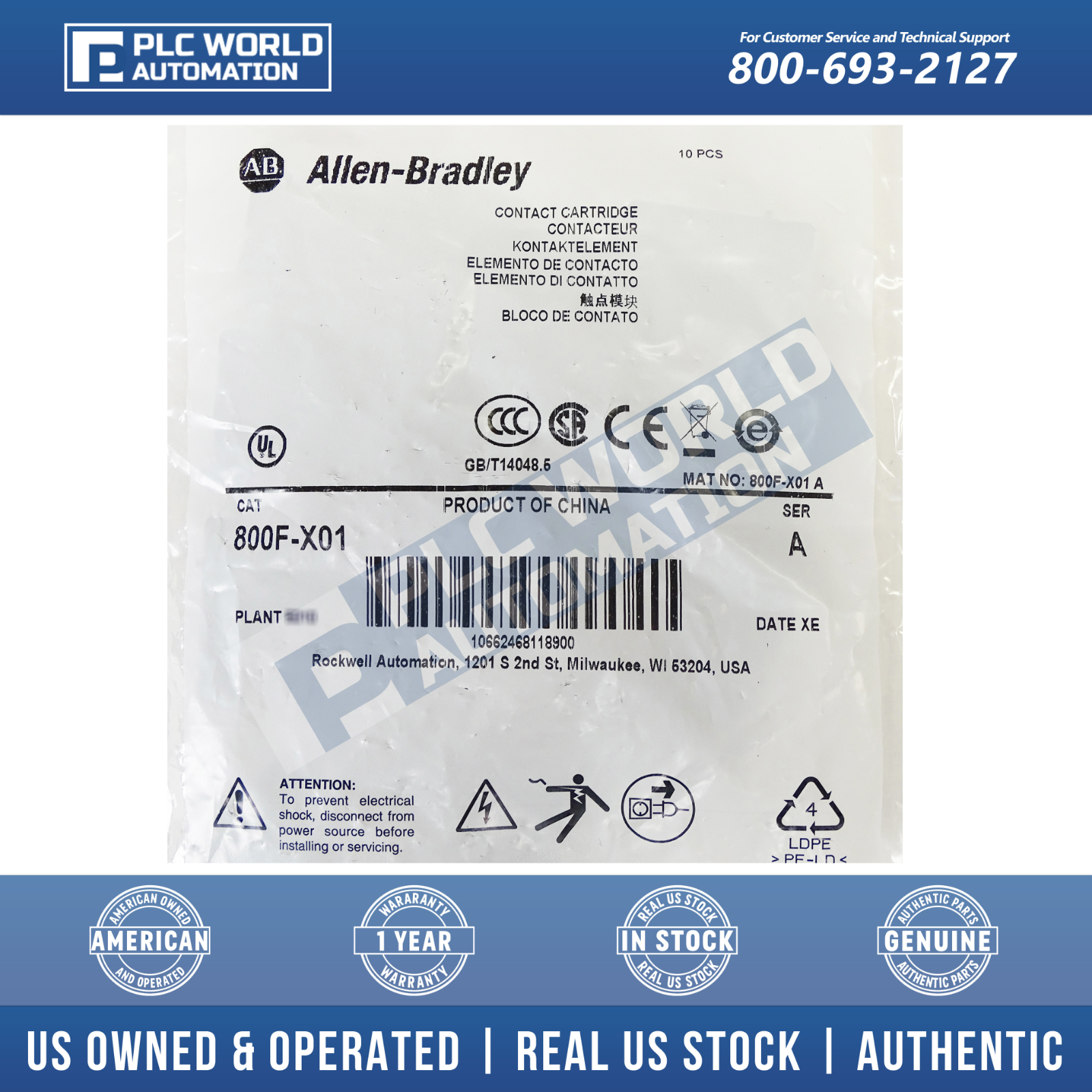 Allen Bradley 800F-X01 Ser A Contact Block, 1 NC, Screw, Pack of 10 ...