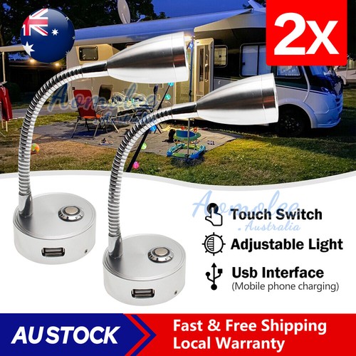 2x Touch Switch USB LED Spot Reading Light Camper Caravan Boat Interior ...