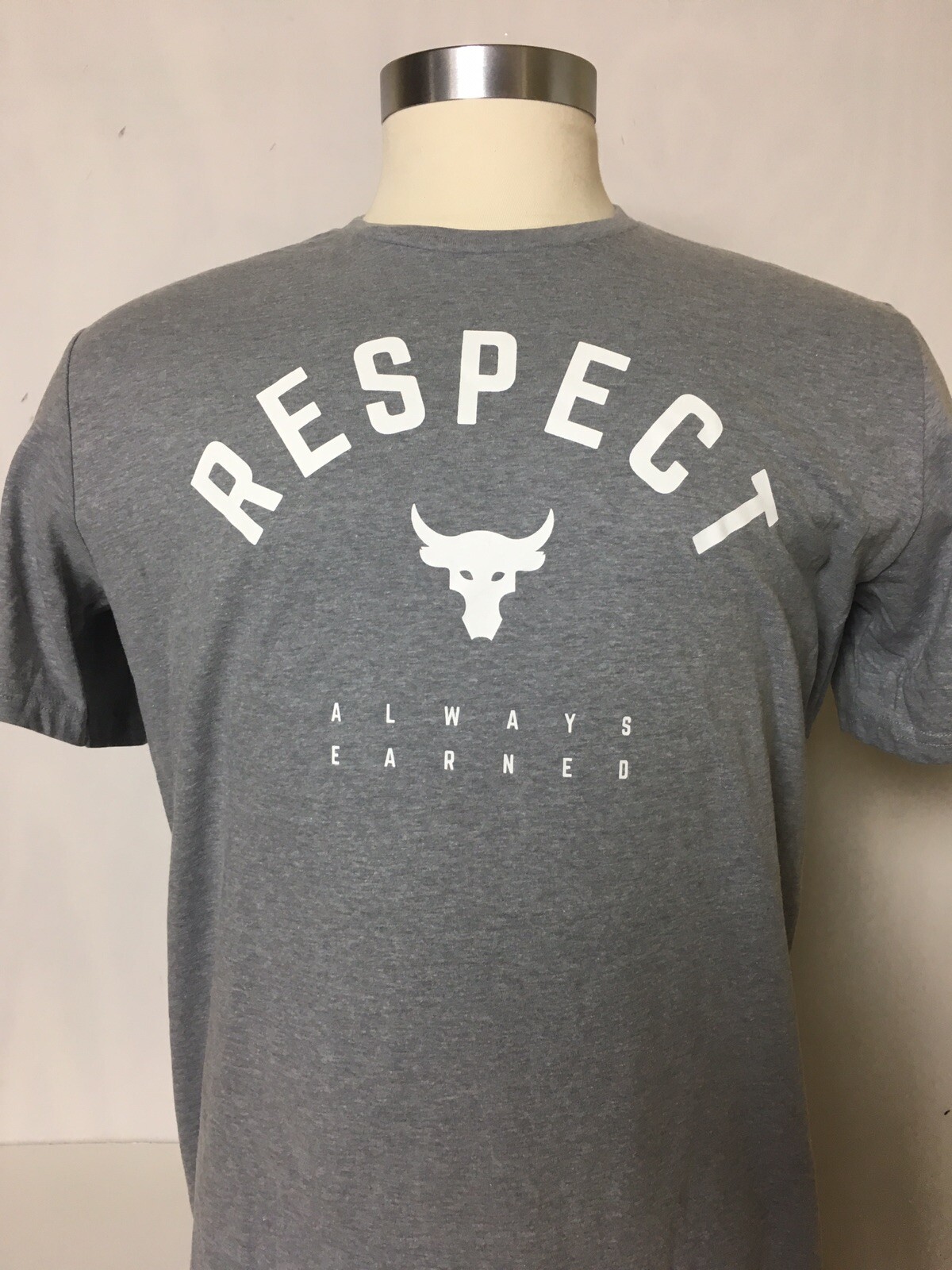UA X PROJECT ROCK "RESPECT" TEE UNDER ARMOUR GRAY "ALWAYS EARNED" T ...