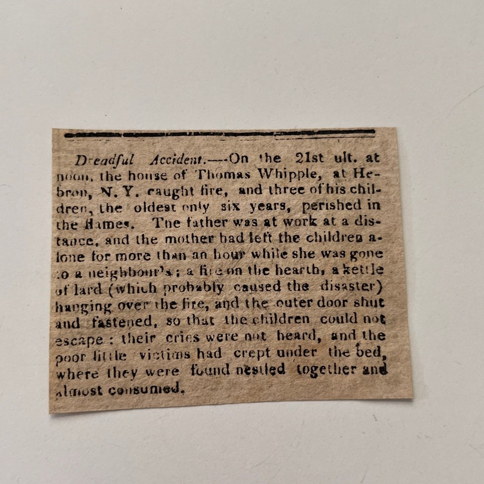 Dreadful Accident The House odf Thomas Whipple 1820 Salem MA Clipping ...