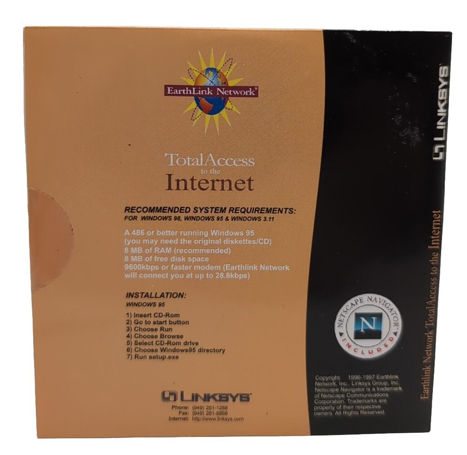 Linksys {1997} "EARTHLINK NETWORK" (TOTAL ACCESS TO THE INTERNET) Disc ...