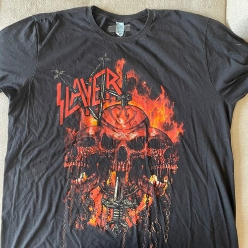 Slayer T-Shirt Large Black Concert Tour Metal Skulls Flames Chains ...