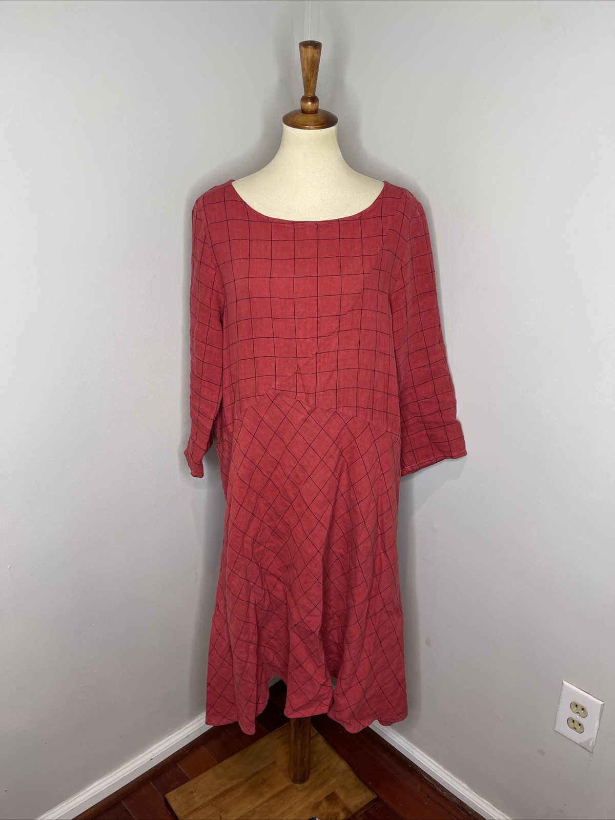 Lisa Bayne Linen Langenlook 3/4 Sleeve Dress Red Wind… - Gem
