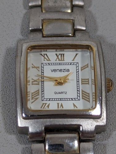 Venezia White Dial Silver Tone Square Case Link Band Watch | eBay