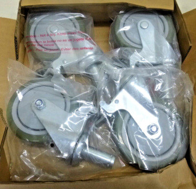 NEW! Heavy Duty Industrial Stem Casters (4-Pack), 5", w/Wheel locks ...